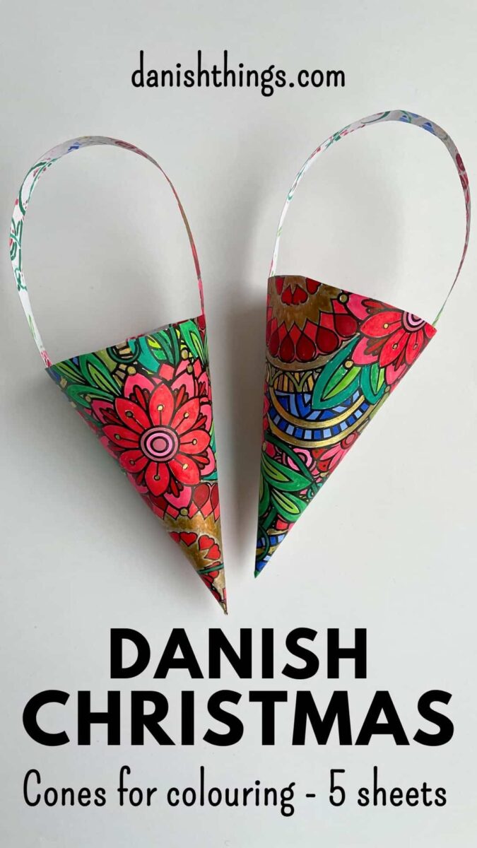 Danish Christmas - Cones for colouring - 5 sheets - Danish Things
